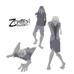 Three zombie characters walking forward Royalty Free Vector
