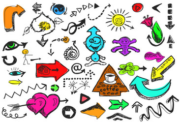 Business doodles hand drawn color icons Royalty Free Vector