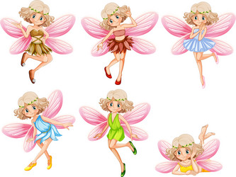 Set cute beautiful fairies cartoon isolated Vector Image