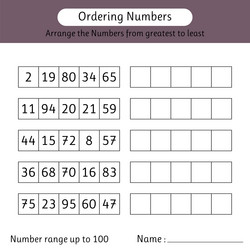 Ordering numbers worksheet arrange numbers Vector Image