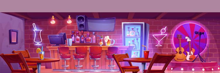 Empty snack bar interior with furniture and food Vector Image