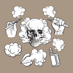 Vaping related elements symbols - smoking skull Vector Image