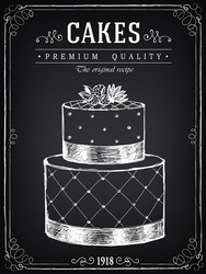 Vintage bakery poster with big cake freehand Vector Image