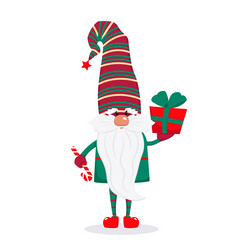 A bearded cute gnome in red cap fairy-tale Vector Image