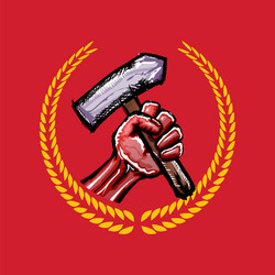 Red protest fist holding hammer isolated Vector Image