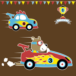Car racing with cute animals racer cartoon Vector Image