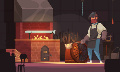 Blacksmith workshop cartoon composition Royalty Free Vector