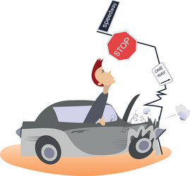 Cartoon car accident crashing into wall Royalty Free Vector