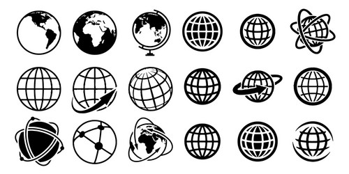 Global icon set round ball collection sign Vector Image