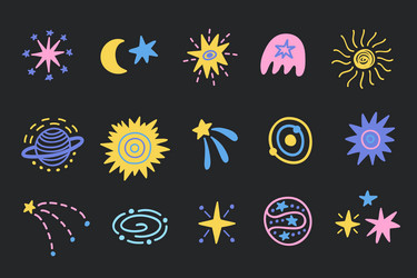 Outer space cute cosmic hand drawn doodles set Vector Image
