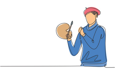 Continuous one line drawing artist painter Vector Image