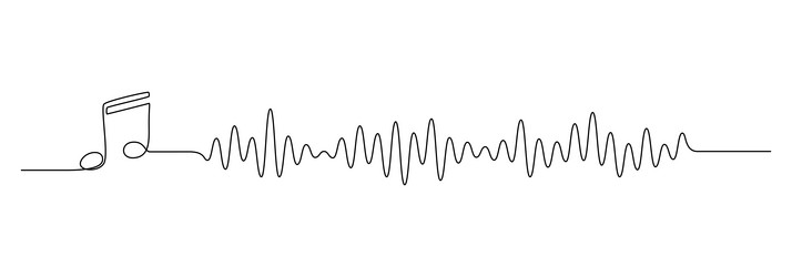Continuous one line drawing of sound wave with Vector Image