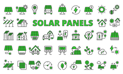 Solar panels icon set in line design energy Vector Image