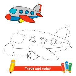 Trace and color for kids plane Royalty Free Vector Image