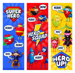 Cartoon funny grapes superhero in cape Royalty Free Vector