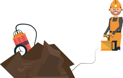 Mining with tnt and worker detonator Royalty Free Vector