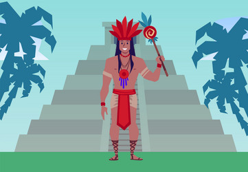 Smiling man with long hair in traditional maya Vector Image