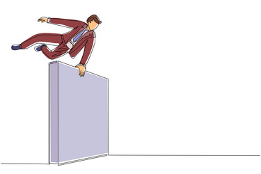 Single one line drawing businessman jumps over Vector Image