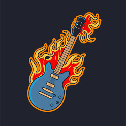 Hand drawn of a guitar with fire outline Vector Image