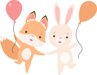 Cute fox and air balloon Royalty Free Vector Image