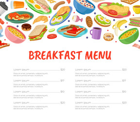 Tasty breakfast food banner design with sandwich Vector Image