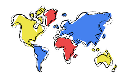 World map simple cartoon and outline style Vector Image