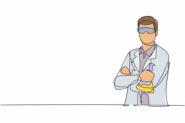 Single one line drawing young male scientist Vector Image