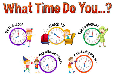 Daily routine with time and cartoon characters Vector Image