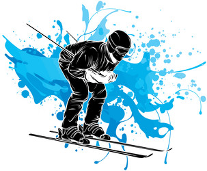 Skiing man colored draw Royalty Free Vector Image