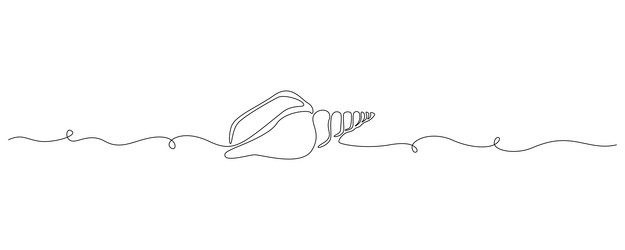 Spiral seashell in one continuous line drawing Vector Image