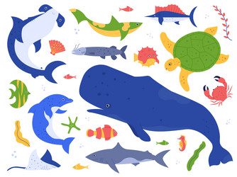 Aquatic animals set Royalty Free Vector Image - VectorStock