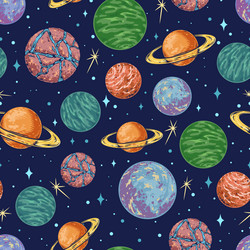 Planets in outer space cartoon flat seamless Vector Image