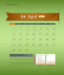 Calendar april 2013 Royalty Free Vector Image - VectorStock