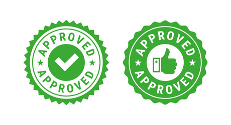 Approved green circle rubber seal stamp flat Vector Image