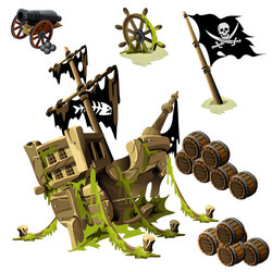 Fragments of the ancient ship and stones Vector Image