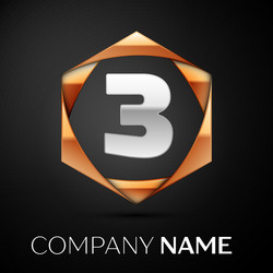 Gold number three logo silver dots splash Vector Image