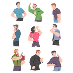 Young men with different emotions set cheerful Vector Image