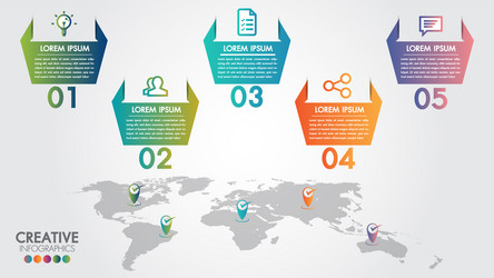 World map business infographics 5 step options Vector Image