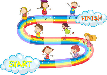 Boardgame design template with kids in racing car Vector Image