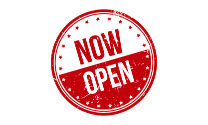 Now open rubber stamp red open rubber grunge Vector Image