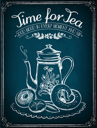 Tea time with cute cups freehand drawing sketch Vector Image