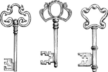 Old keys set in retro style Royalty Free Vector Image