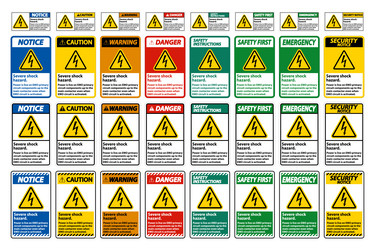Caution severe shock hazard sign on white Vector Image