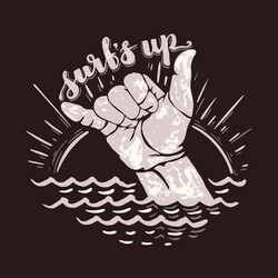 Surfing hand sign print Royalty Free Vector Image