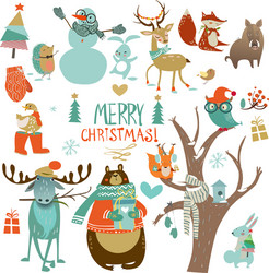 Winter animal characters style holiday animals Vector Image