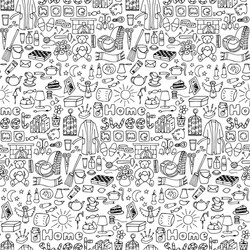 Hand drawn color home seamless pattern Royalty Free Vector