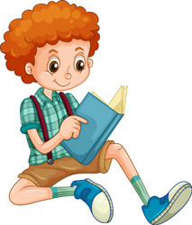 Young boy reading a book sitting on big pillow Vector Image