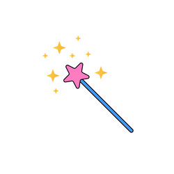 Cute cartoon sticker magic wand girl Royalty Free Vector