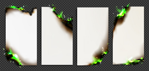 White paper notes in fire blank burning pages set Vector Image