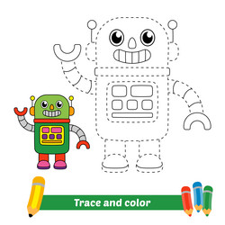 Trace and color for kids robot Royalty Free Vector Image
